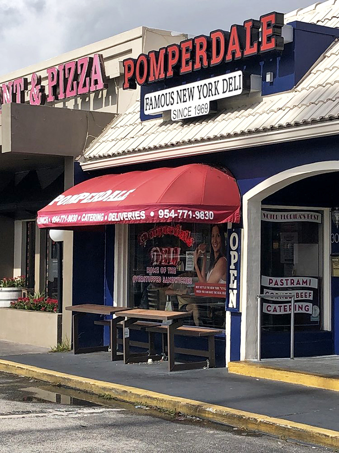 The blue and red exterior says "Florida location" but everything else screams "authentic New York transplant." Best of both worlds!