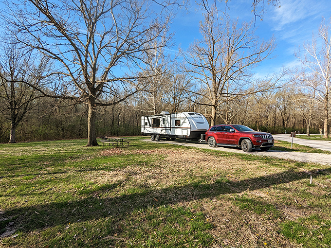 RV camping perfection &ndash; where "roughing it" means the satellite TV might get spotty during thunderstorms.
