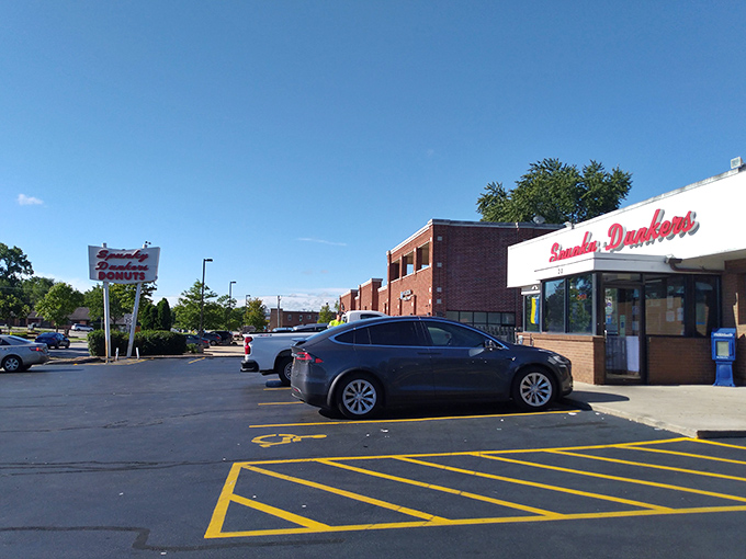 On a perfect blue-sky day, Spunky Dunkers stands ready to fulfill its sugary mission. Even your Tesla will be happier after you've visited.