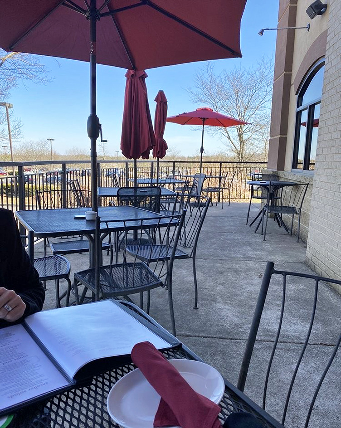 Al fresco dining Pennsylvania-style. The patio offers fresh air and sunshine to complement your meal &ndash; weather permitting, of course. This is still Pennsylvania, after all.