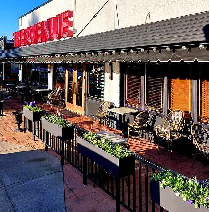 The patio offers al fresco dining with planters that don't just decorate—they create natural borders between you and the world beyond your meal.