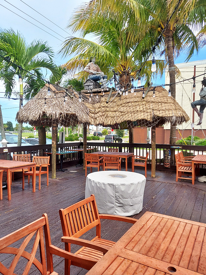 The outdoor patio offers a slice of tropical paradise &ndash; palm trees included, no passport required.