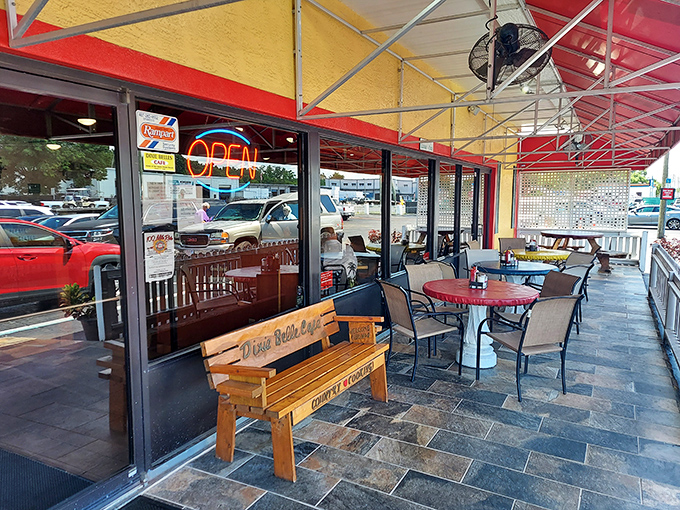 Covered patio dining extends the Southern hospitality outdoors, perfect for Florida's beautiful weather year-round.