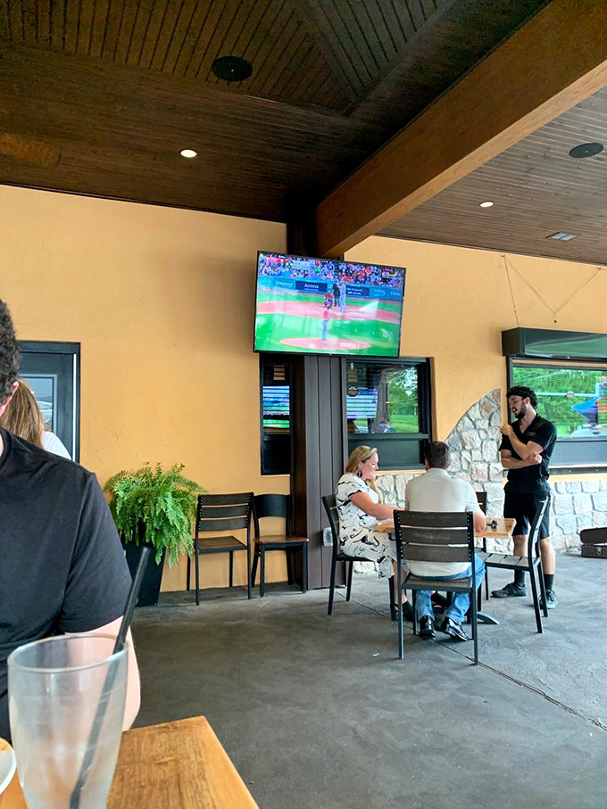 The patio seating offers fresh air with your fresh food &ndash; casual outdoor dining where baseball on TV meets conversations worth having.