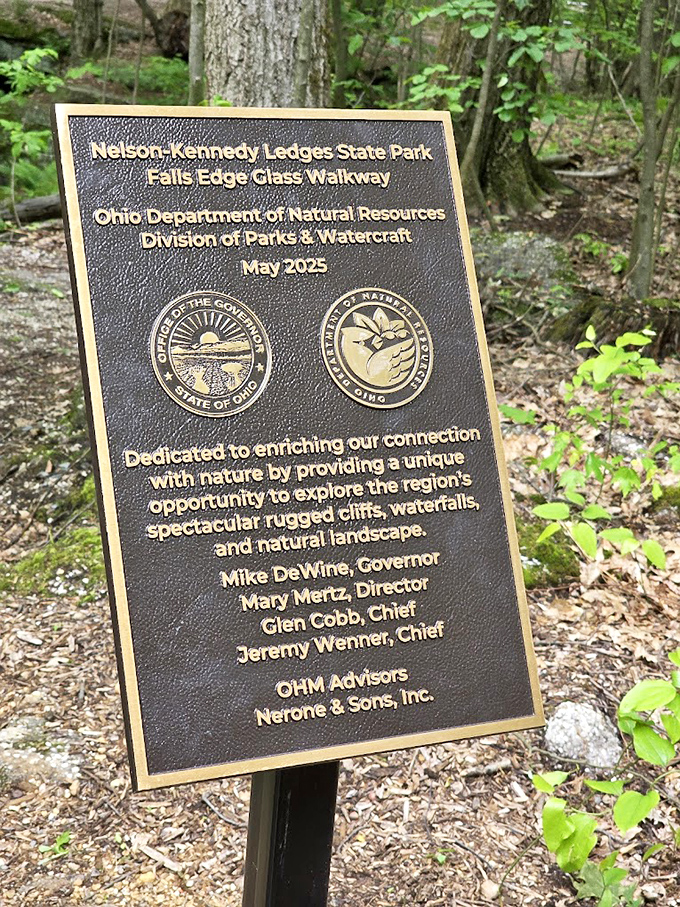 A reminder that good things take time. This plaque honors the vision behind preserving these ancient formations for future generations to explore.