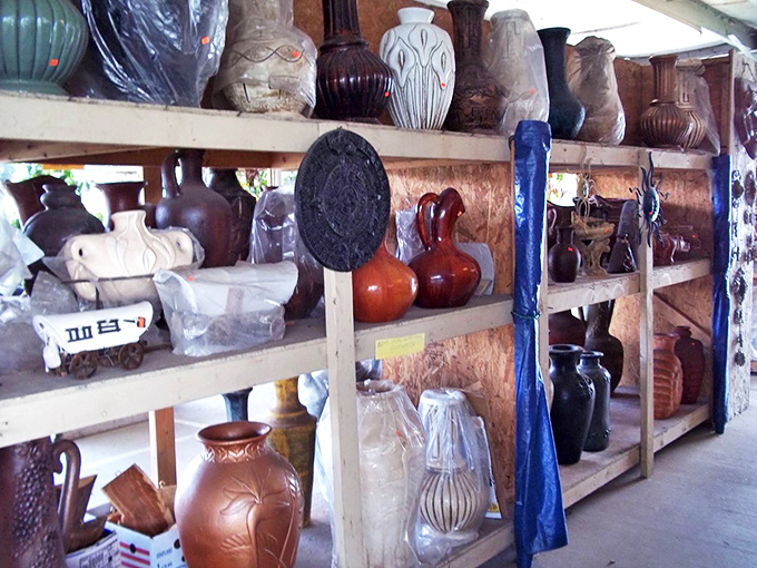Pottery paradise where vases and vessels of every shape stand at attention, waiting for the right home to complete them.