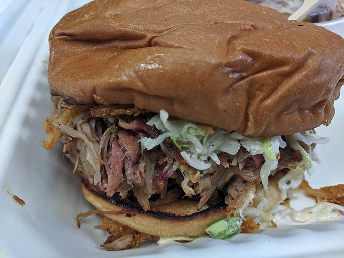 This pulled pork sandwich isn't just lunch&mdash;it's an engineering marvel of meat-to-bun ratio that somehow stays intact until the last bite.