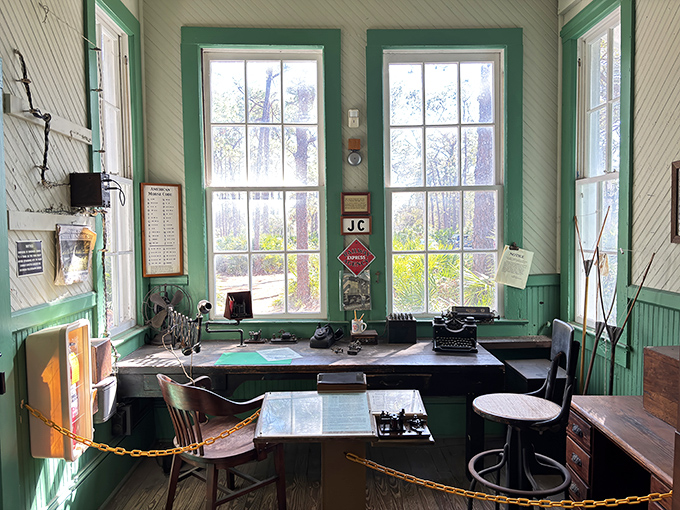 The railway station office, with its vintage typewriter and telegraph equipment, was essentially the internet of its day&mdash;connecting Florida to the wider world.