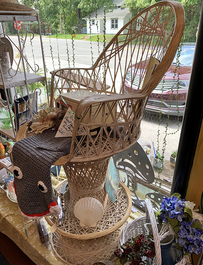 Wicker peacock chair that screams "1970s photoshoot backdrop" in the best possible way. Just add macram&eacute; plant hangers and you've got instant bohemian credibility.