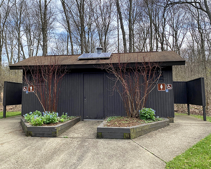 Even the restrooms at Jennings blend harmoniously with the natural surroundings. Practical doesn't have to mean eyesore in this thoughtfully designed park.