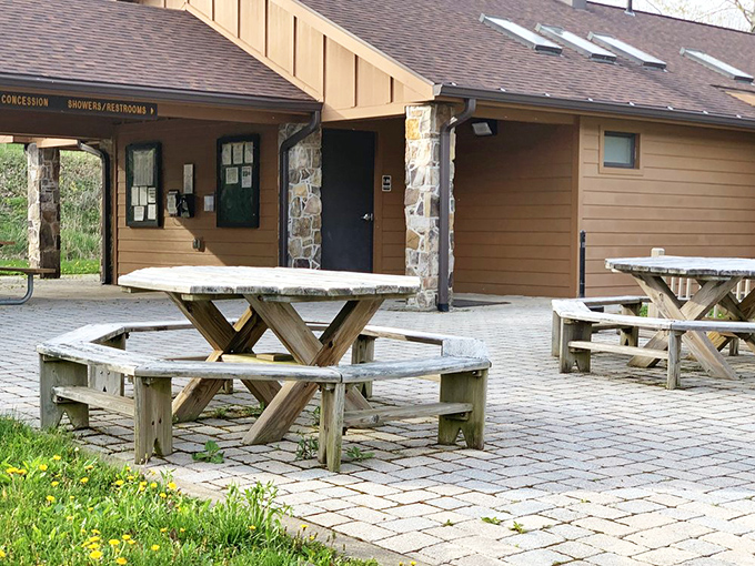 The stone and timber architecture pays homage to the CCC era, when buildings were designed to complement nature rather than compete with it.