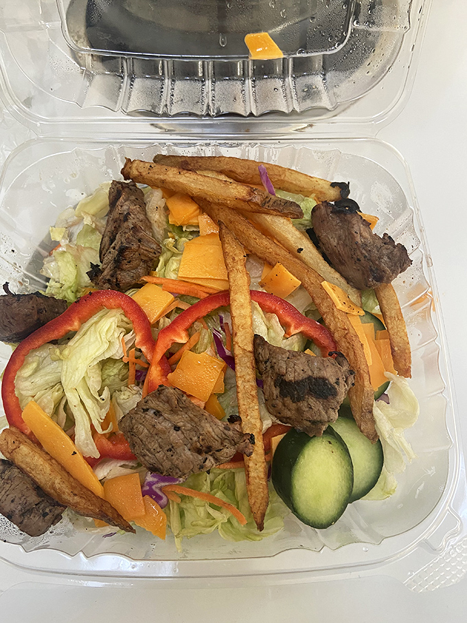 A salad that doesn't apologize for being healthy &ndash; those fries are just there to make the transition to vegetables less traumatic.
