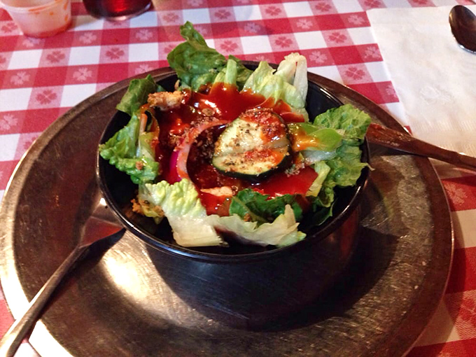 A garden salad that somehow feels indulgent&mdash;because even at a temple of comfort food, there's room for token vegetables swimming in delicious dressing.