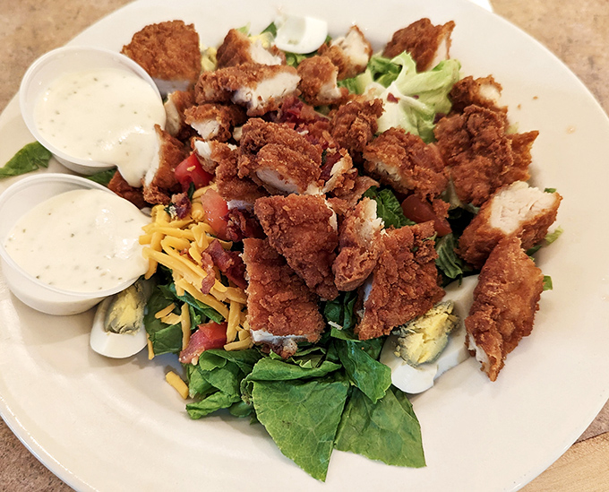 This isn't just a salad&mdash;it's a protein-packed masterpiece. Crispy chicken and fresh greens playing together like old friends.