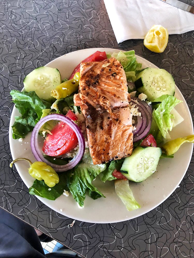 A salmon salad that proves healthy eating doesn't have to be punishment &ndash; fresh, colorful, and substantial enough to satisfy.