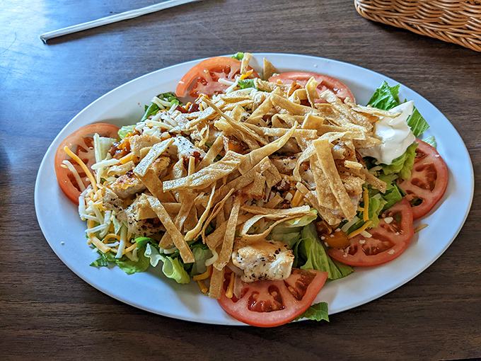 A salad that doesn't apologize for being a salad. Fresh, crisp, and adorned with enough protein and crunchy tortilla strips to satisfy even committed carnivores.