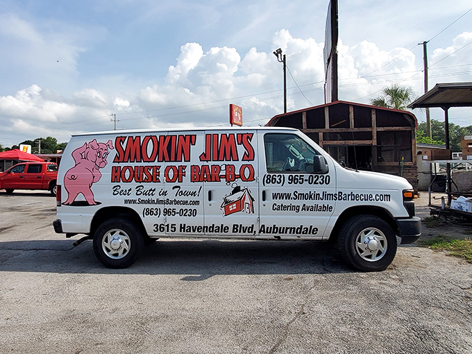 The catering van: bringing smoky happiness to events across Florida. Spot this rolling billboard and follow it like the BBQ Pied Piper.