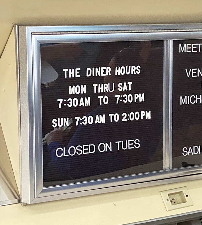The hours posted like a promise: "We'll be here when you need us." Except Tuesdays&mdash;even diner magic needs a day to recharge.