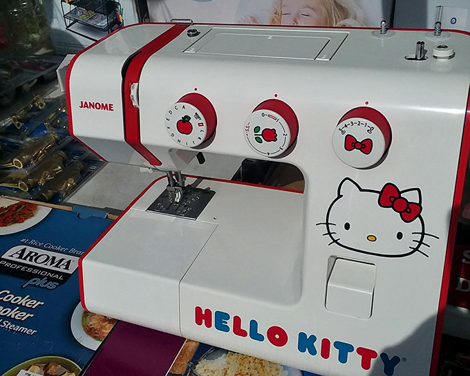 Hello Kitty meets domestic craftsmanship! This sewing machine proves that practical doesn't have to mean boring&mdash;it can wear a bow.