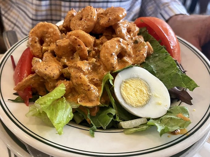 A shrimp remoulade salad that makes eating greens feel like cheating on your diet with someone impossibly attractive.