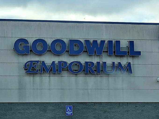 The sign that promises transformation through employment – shopping here actually makes you a hometown hero.