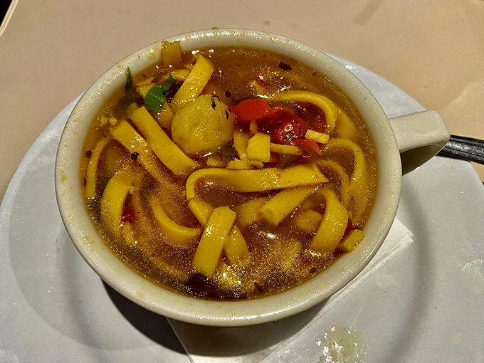 That soup looks like someone's grandmother snuck into the kitchen and showed everyone how it's really done.