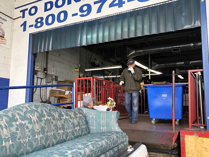The warehouse exterior announces its charitable mission to the Los Angeles skyline&mdash;thrifting with purpose at its finest.