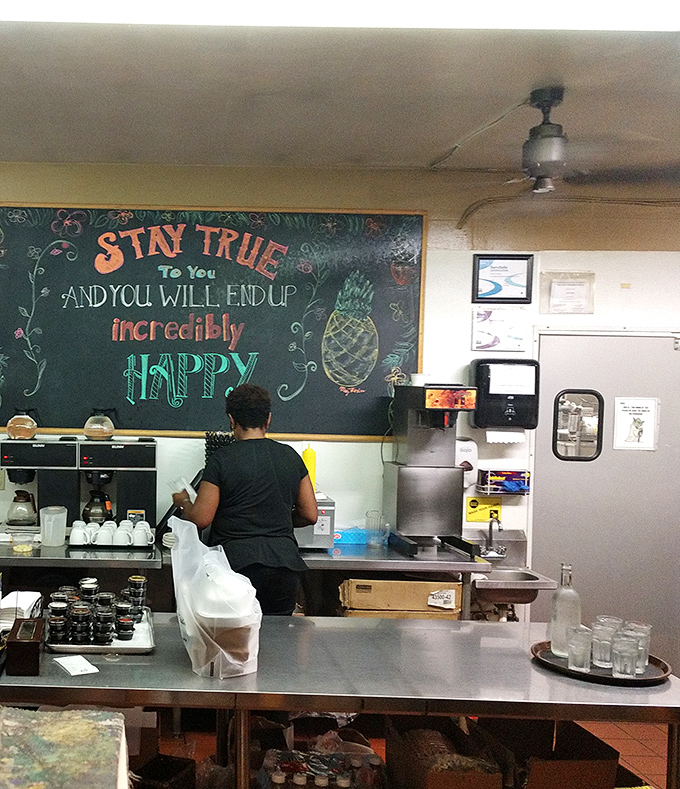 Behind the scenes, staff work their magic beneath an inspirational reminder. That chalkboard wisdom&mdash;"Stay true to you"&mdash;seems to infuse everything they create.
