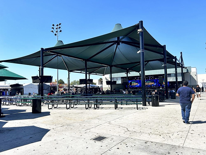 The community heart of the swap meet&mdash;this covered stage area hosts everything from local bands to cultural celebrations throughout the year.