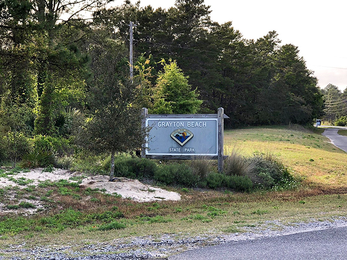 Welcome to paradise: The unassuming entrance to Grayton Beach State Park&mdash;where the modest signage inversely correlates to the spectacular beauty waiting beyond.
