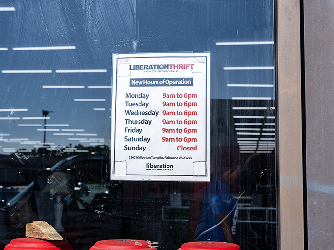 The hours of operation sign&mdash;the treasure map's legend that serious thrifters memorize like sacred text for planning their next expedition.
