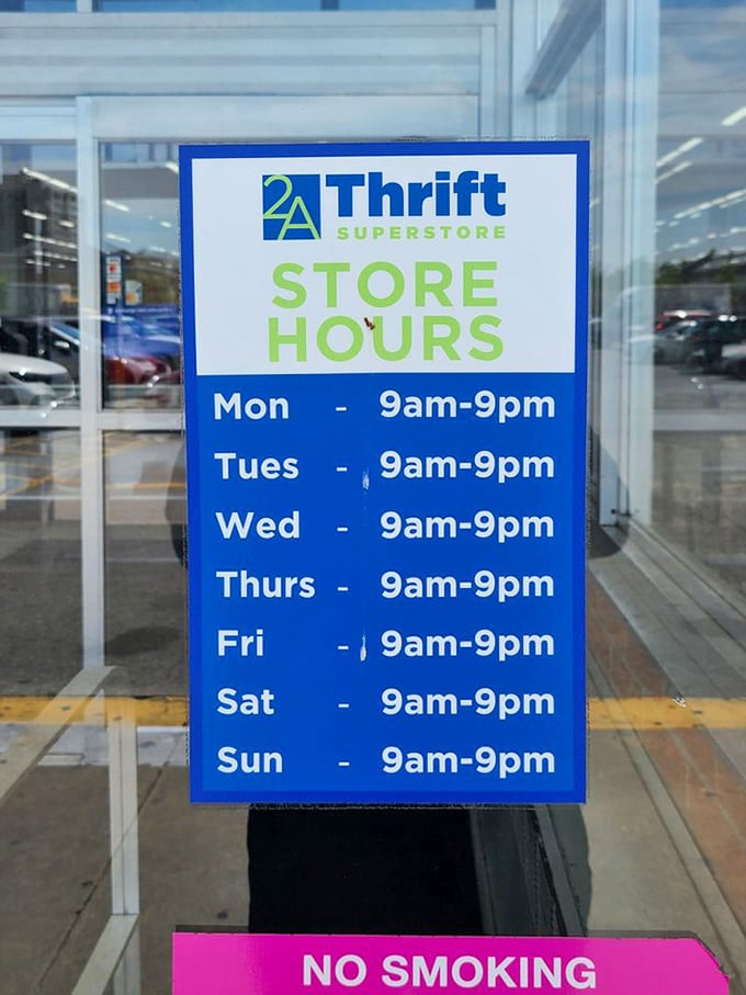 Open 12 hours daily, 7 days a week &ndash; because the thrill of the thrift hunt waits for no one and respects no weekend.
