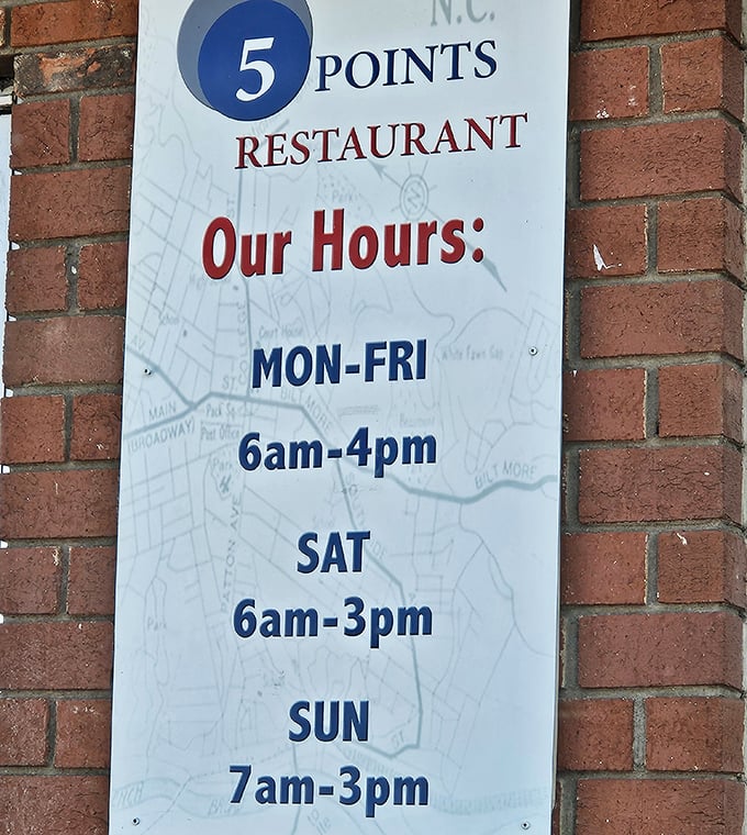 Hours posted like a promise: "Yes, we'll be here when you need us." Early risers rejoice&mdash;breakfast waits for no one.