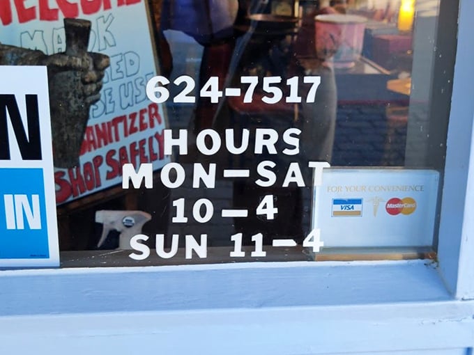 The modest store hours sign&mdash;a reminder that treasures of this caliber require limited hours to maintain. The hunt is always worth planning around.