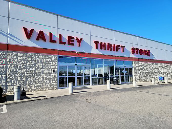 Valley Thrift Store's modern storefront gleams in the Ohio sunshine, a beacon of bargain-hunting hope in a sea of retail conformity.