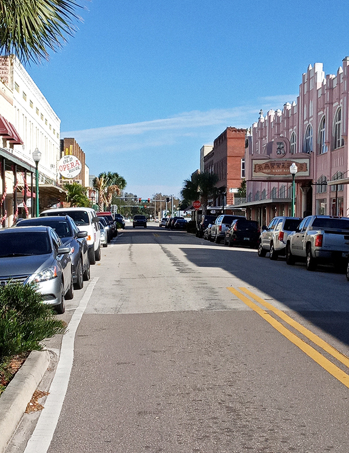 Oak Street's perfect perspective shot reveals the heart of Arcadia's charm—a walkable downtown where every storefront might hold your next great discovery.