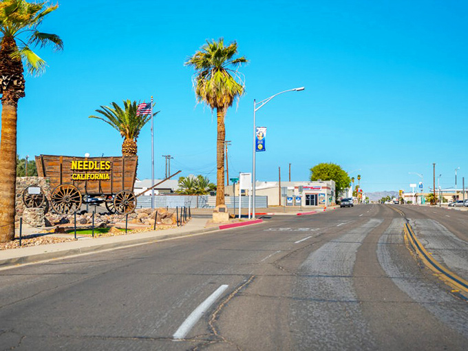 Palm-lined streets and that iconic wagon sign welcome travelers to a town where California meets Arizona attitude. The desert's version of a red carpet.