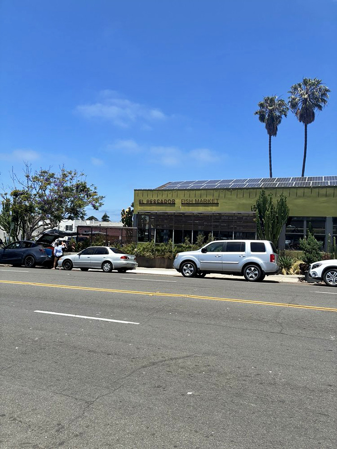 Under that quintessential California blue sky, El Pescador's solar panels capture sunshine while the kitchen captures ocean flavors.