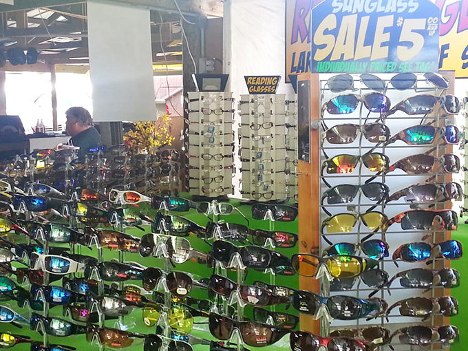 Sunglasses galore &ndash; enough styles to outfit every personality from mysterious movie star to practical Florida resident.