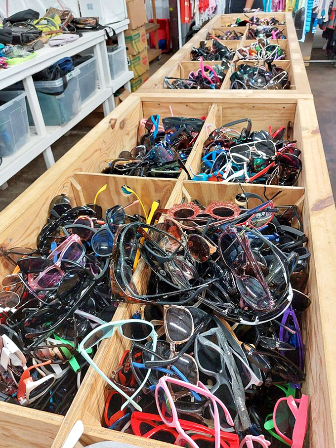 Sunglasses central offers eye protection and instant cool factor without the designer markup that usually comes attached.