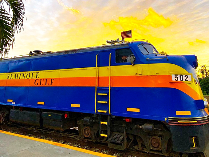 The setting sun paints the locomotive in dramatic light, transforming an already photogenic train into something truly magical.
