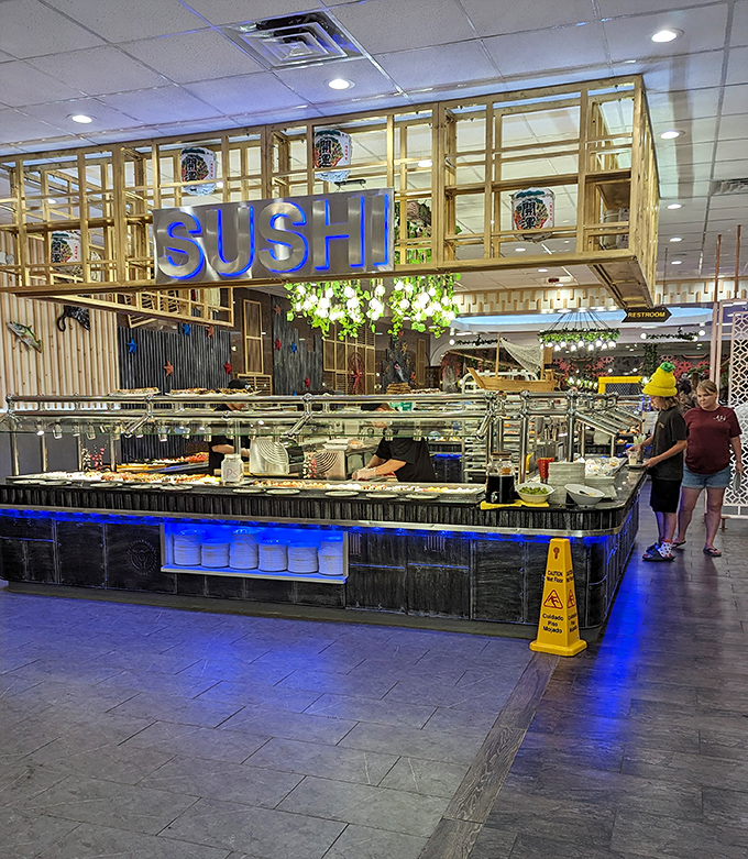 The sushi bar beckons like a temple to fresh fish, where culinary artists work their rice-rolling magic.