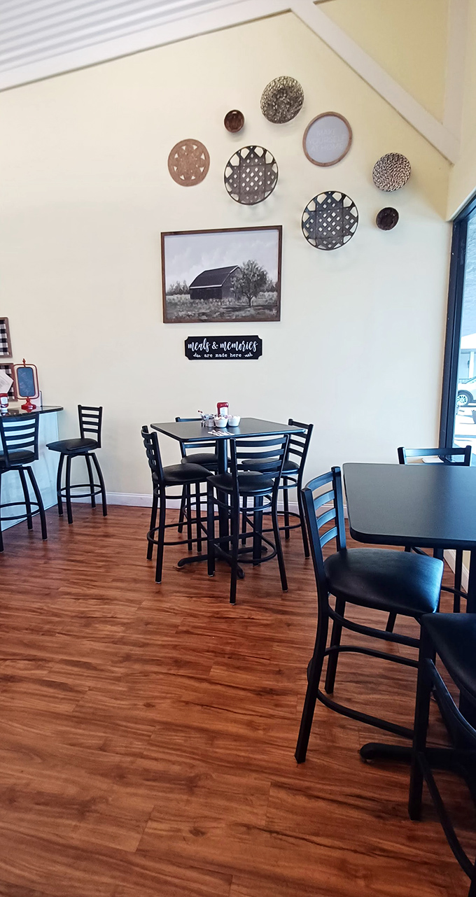 Decorative baskets and a "Meals & Memories" sign remind us why we gather around tables. In an age of drive-thrus, Dena's celebrates the lost art of sitting down together.