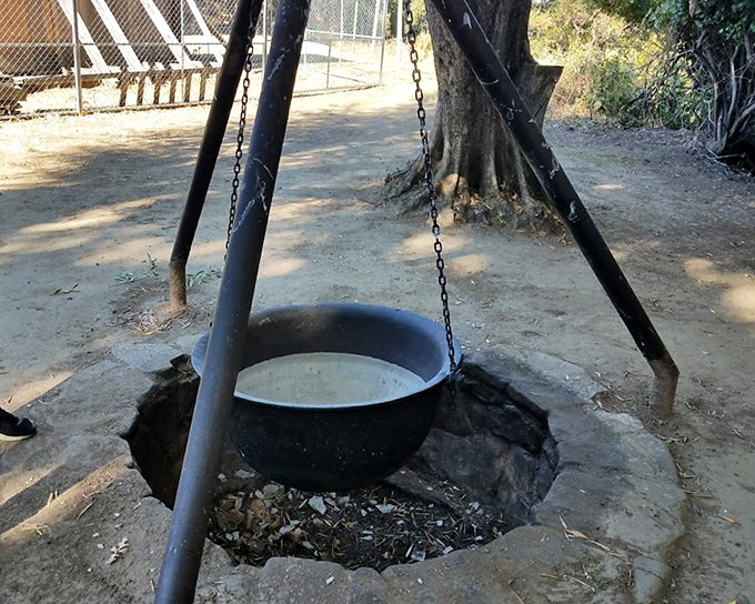 This hanging pot and fire pit arrangement was the pioneer equivalent of a high-end kitchen&mdash;the original farm-to-table dining experience.