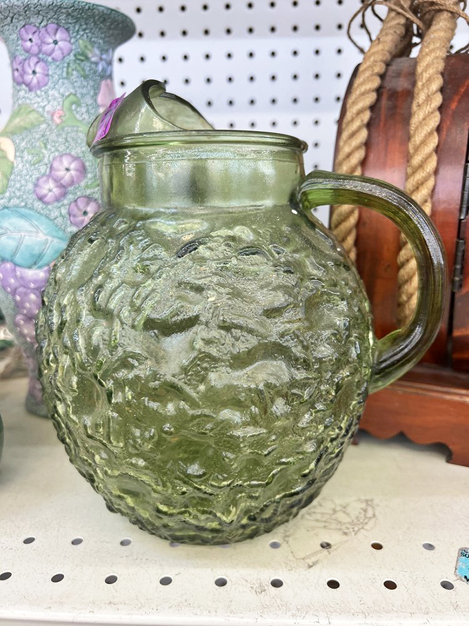 This textured green pitcher has survived decades of lemonade service and family gatherings. Now it waits for your summer parties to begin again.
