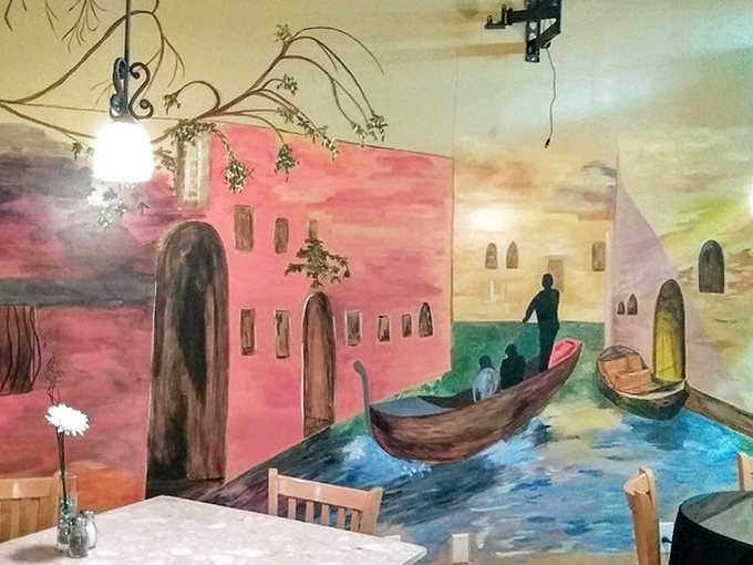 The wall mural of Venice&mdash;where gondolas glide through canals and diners are transported without the hassle of passports or TSA lines.