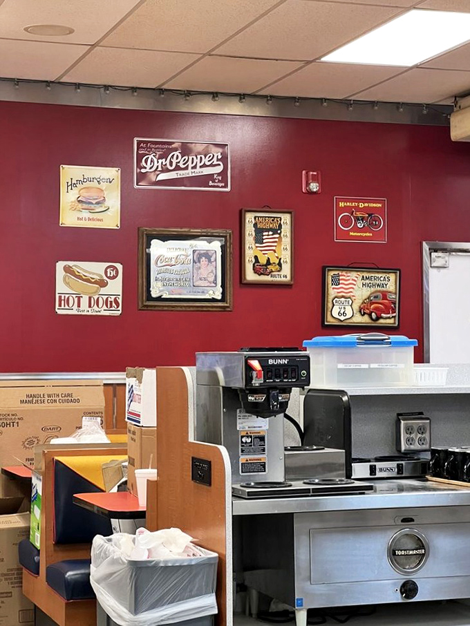Vintage signs adorn walls that have heard thousands of breakfast orders. That Dr. Pepper sign has seen things&mdash;delicious, syrupy things.