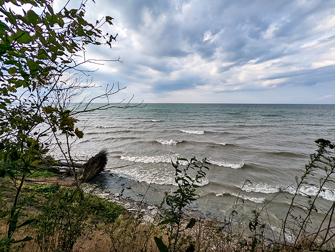 Lake Erie showing off its moody side. Even on cloudy days, these waves perform their hypnotic dance.