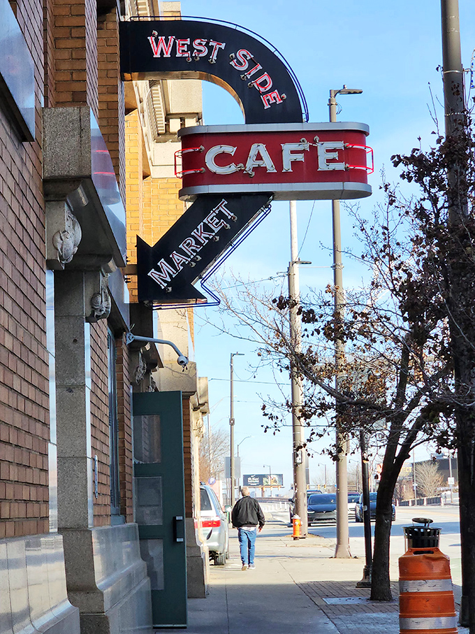 The classic sign points the way like a culinary compass, guiding hungry travelers to one of Cleveland's most beloved breakfast institutions.