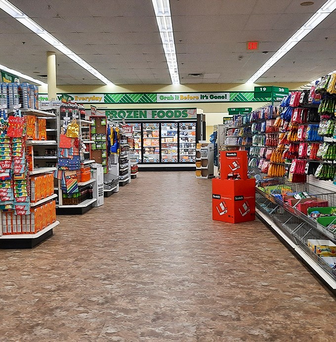 The well-organized layout creates a shopping experience that's surprisingly zen, guiding you toward frozen foods and snack temptations.